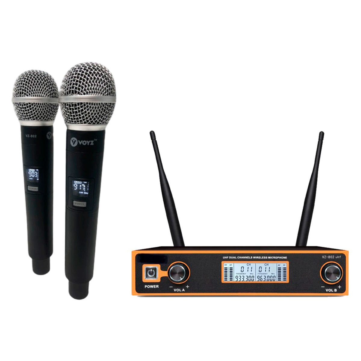 VZ-802-UHF Sistema de 2 microfonos inalambricos UHF Voyz. - TECNOVA